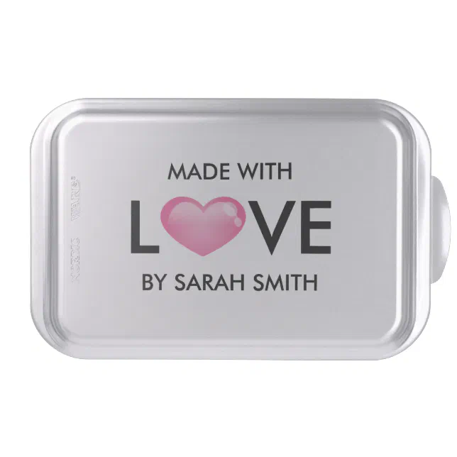 Pink Glossy Heart Made With Love Cake Pan | Zazzle