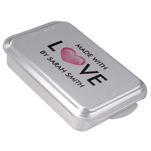 Pink Glossy Heart Made With Love Cake Pan | Zazzle