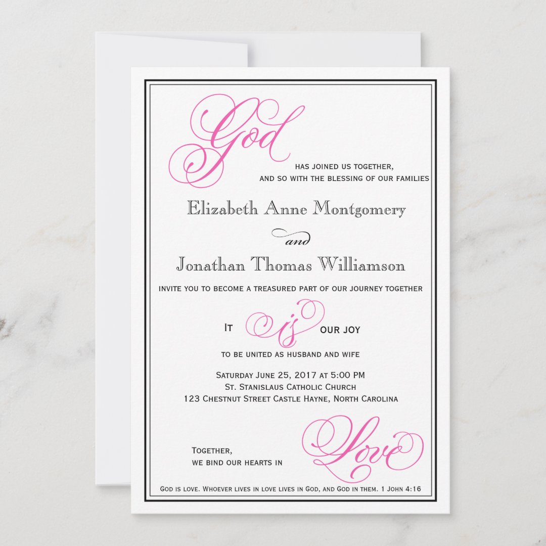 Pink God is Love Christian Wedding Invitation | Zazzle