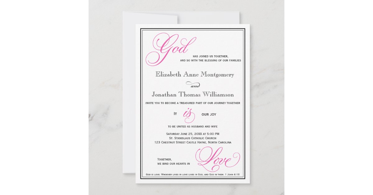 Pink God is Love Christian Wedding Invitations | Zazzle