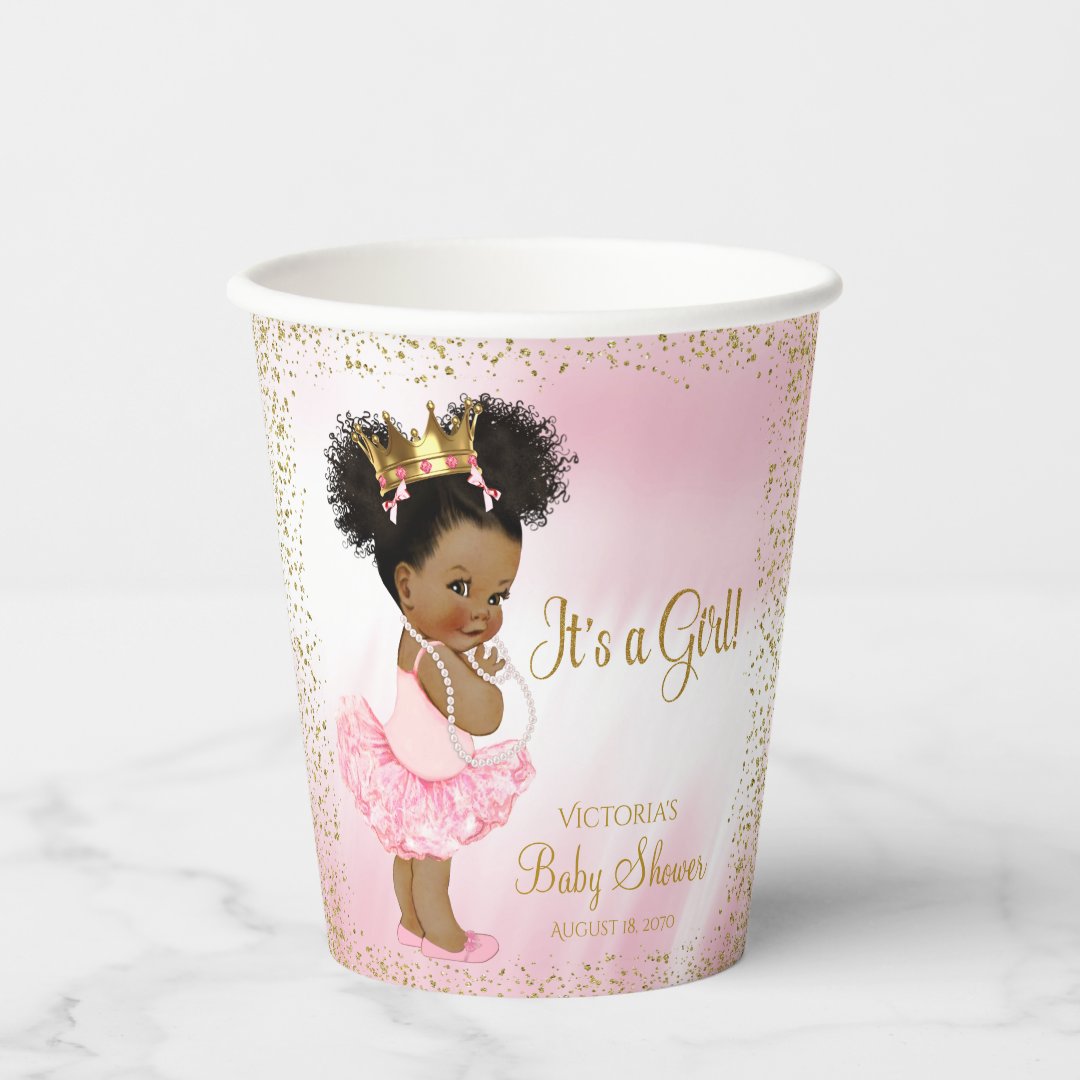 Pink Gold African Princess Baby Shower Paper Cups | Zazzle