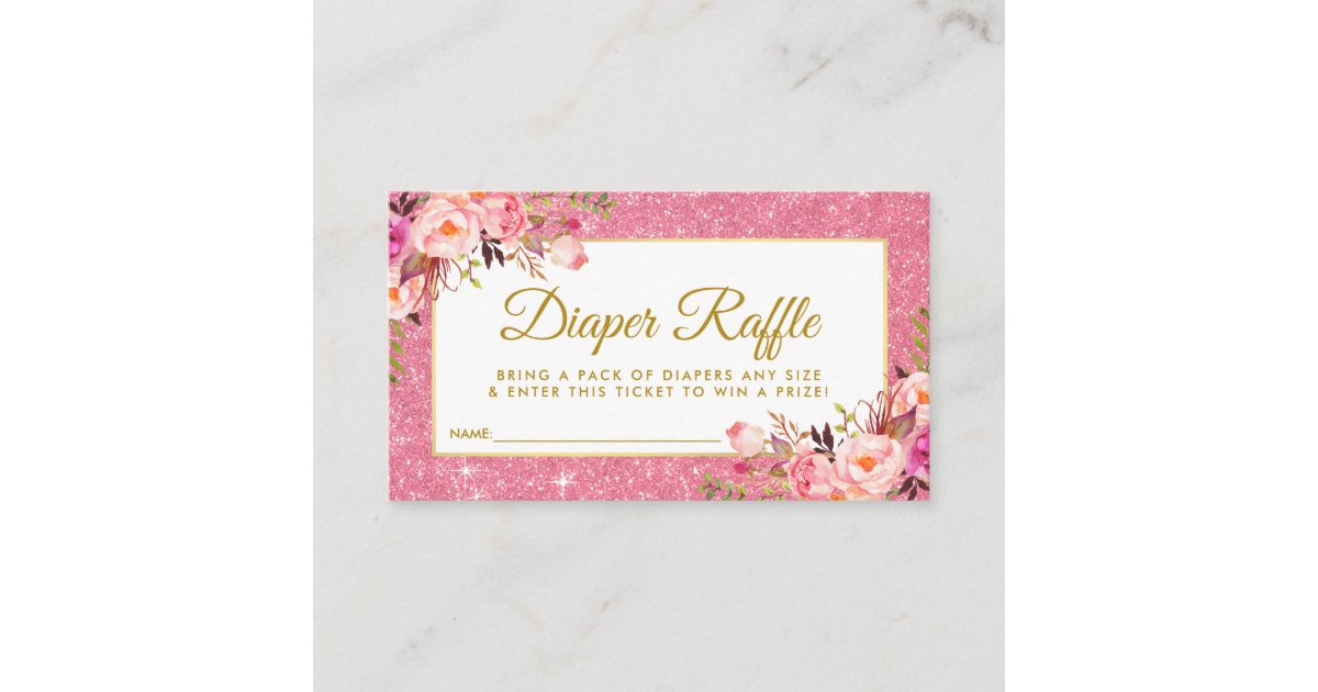 Pink Gold Baby Shower Diaper Raffle Ticket Card GP | Zazzle