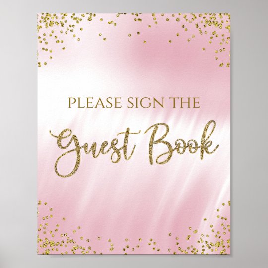 Pink Gold Baby Shower Guest Book Table Sign | Zazzle.com