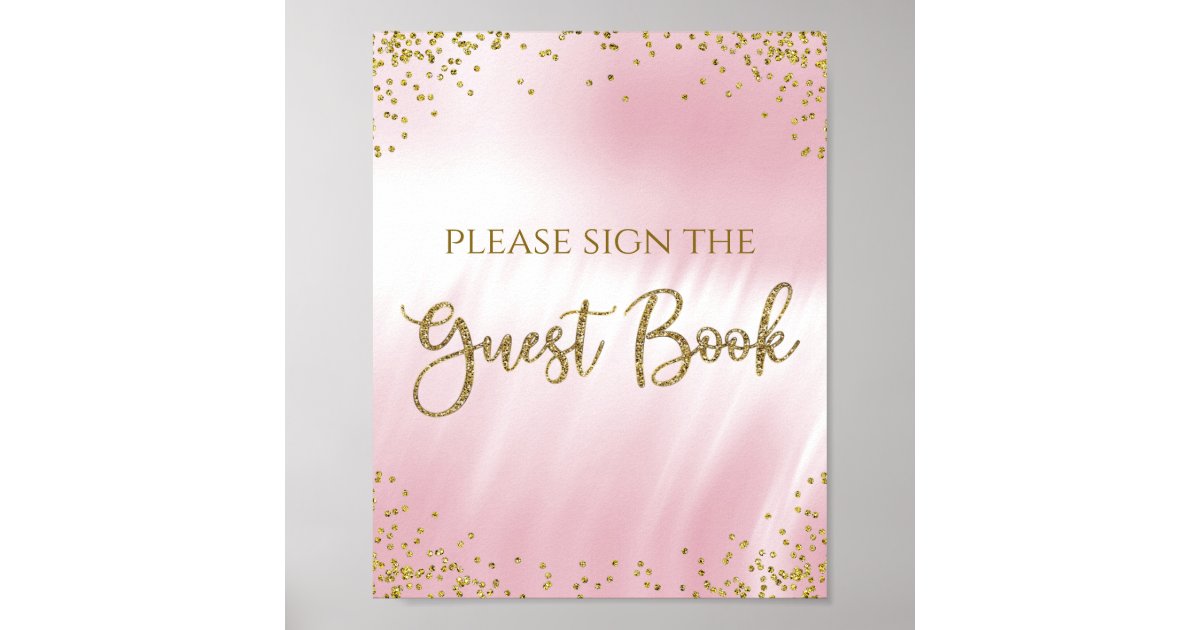 Pink Gold Baby Shower Guest Book Table Sign | Zazzle