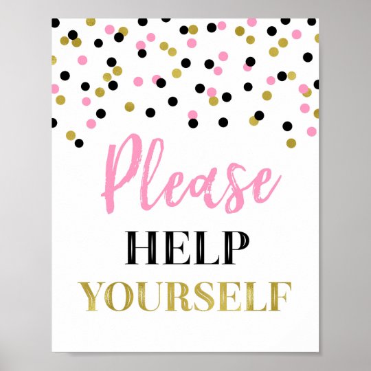 Pink Gold Black Confetti Please Help Yourself Sign | Zazzle.com