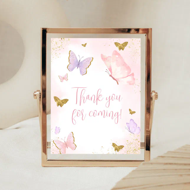 Pink Gold Butterfly Spring Thank You for Coming Poster | Zazzle