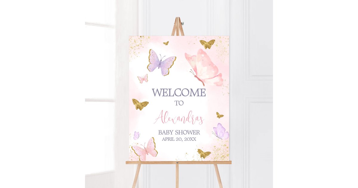 Pink Gold Butterfly Spring Welcome Poster | Zazzle
