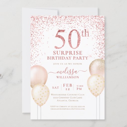 Pink Gold Calligraphy Surprise 50th Birthday Invitation | Zazzle