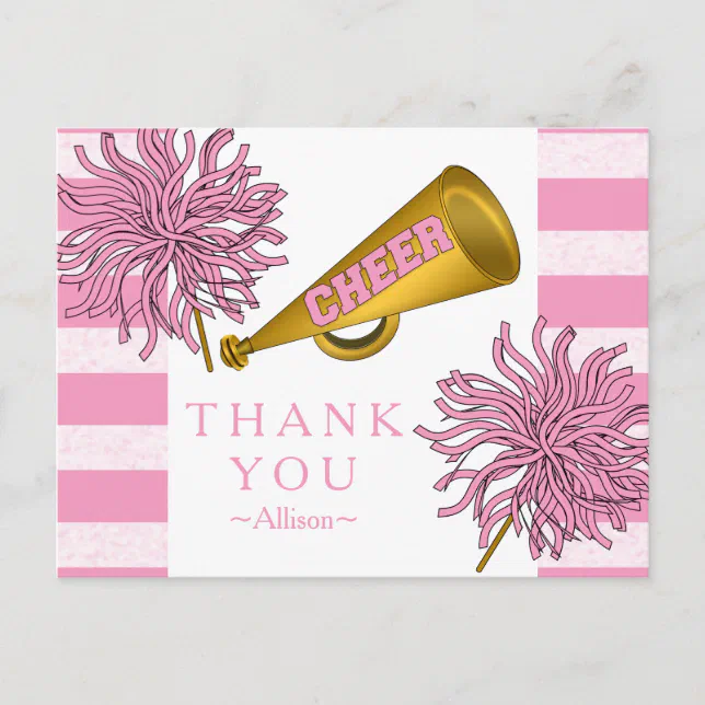 Pink | Gold Cheer Cheerleader Girl Birthday Party Postcard | Zazzle