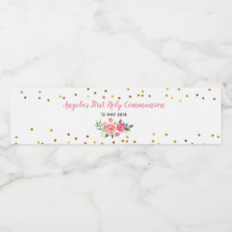 Pink Gold Chic Floral Water Bottle Label | Zazzle