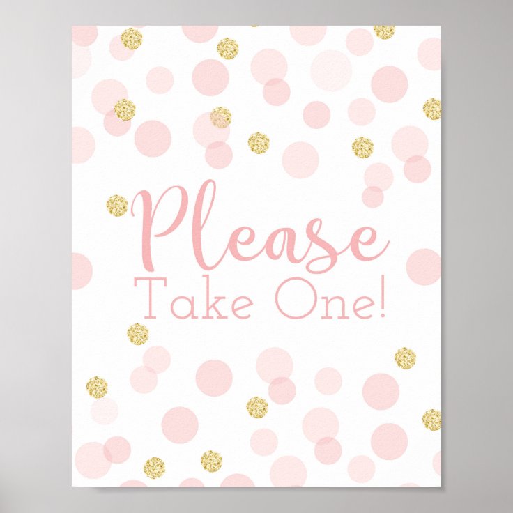 Pink Gold Confetti Baby Shower Take One Sign | Zazzle