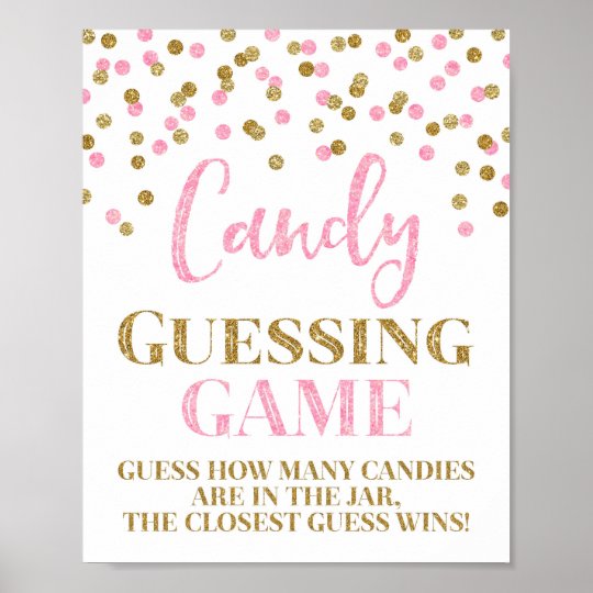 Pink Gold Confetti Candy Guessing Game Sign | Zazzle.com