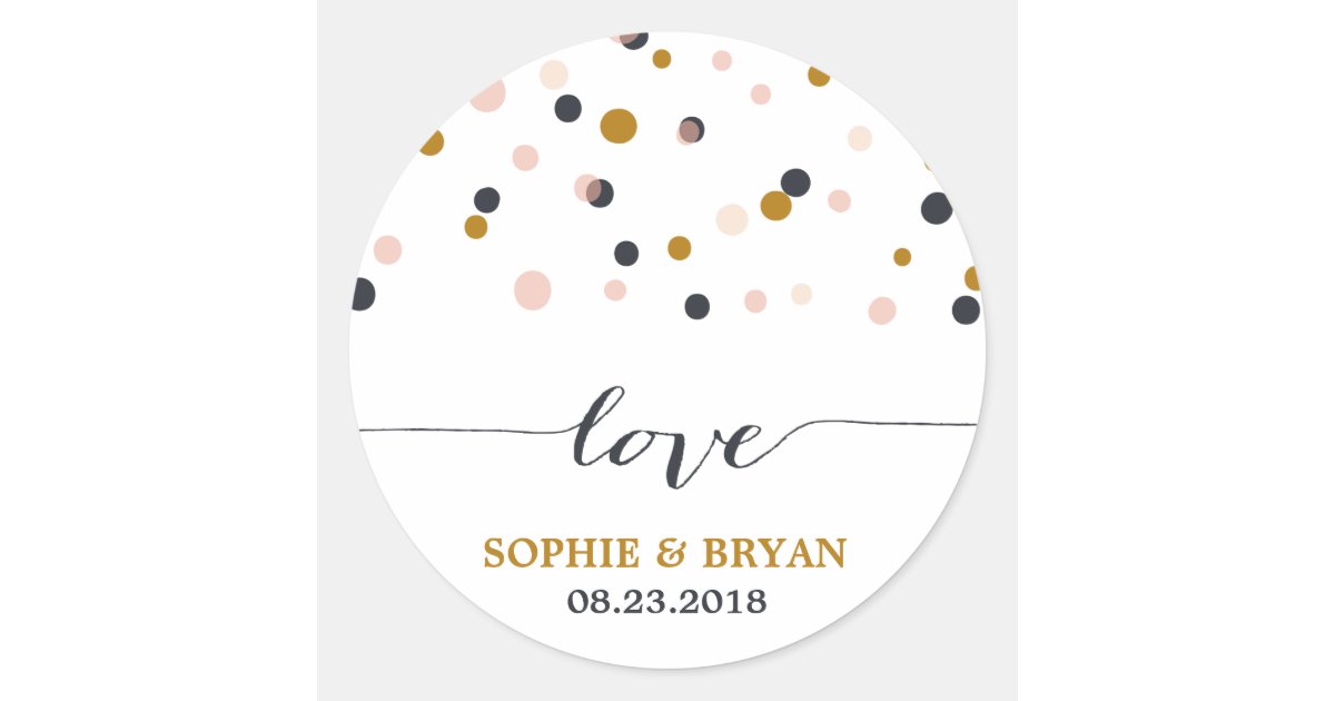 Pink & Gold Confetti Dots Wedding Sticker | Zazzle