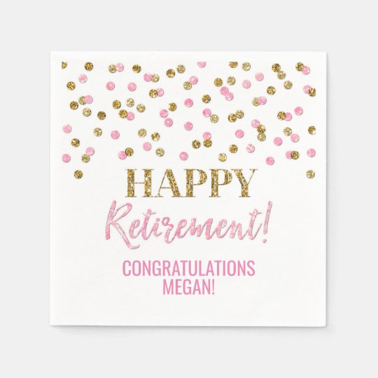 Pink Gold Confetti Happy Retirement Napkins | Zazzle.com
