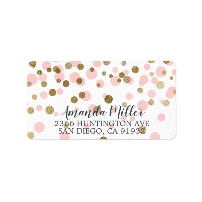 Pink & Gold Confetti Return Address Label | Zazzle