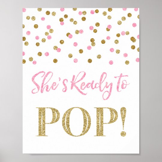 Pink Gold Confetti She's Ready to Pop Sign | Zazzle.com