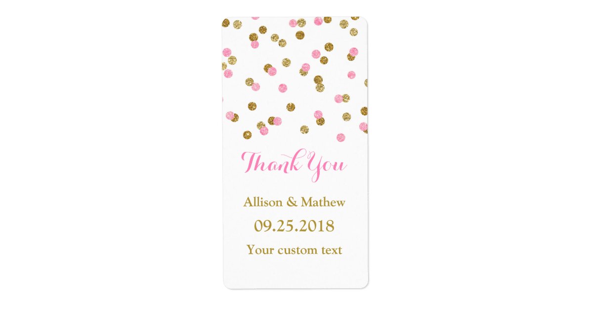 Pink Gold Confetti Wedding Labels | Zazzle