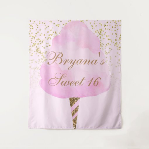 Pink & Gold Cotton Candy Sweet 16 Party Backdrop | Zazzle