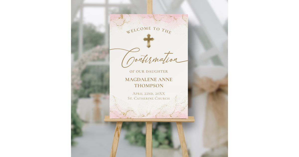 Pink Gold Cross Welcome Girl Confirmation Foam Board | Zazzle