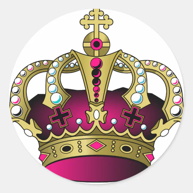 Pink & Gold Crown Classic Round Sticker | Zazzle
