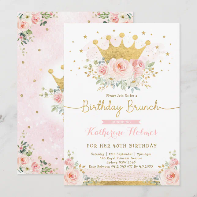 Pink Gold Crown Princess 40th Birthday Party Invitation | Zazzle