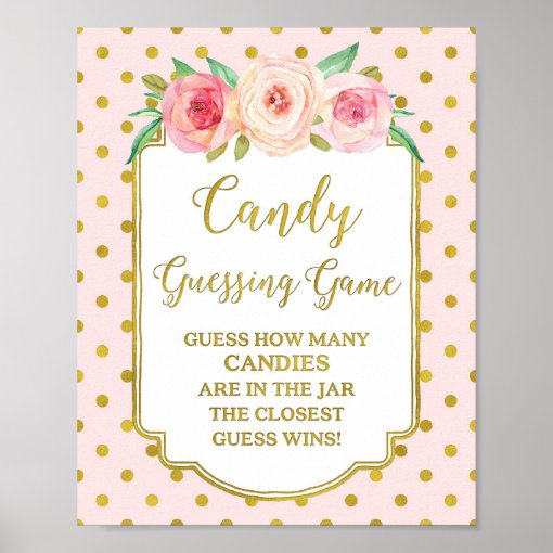 Pink Gold Dots Candy Guessing Game Sign | Zazzle