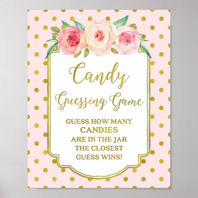 Pink Gold Dots Candy Guessing Game Sign | Zazzle