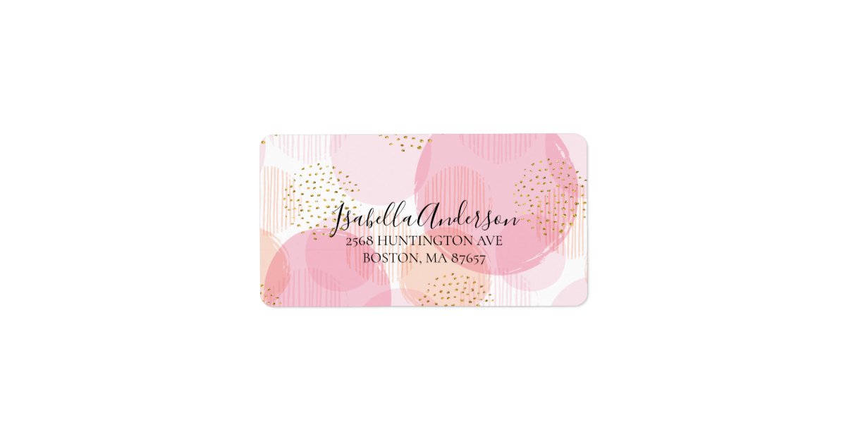 Pink & Gold Dots Return Address Label | Zazzle