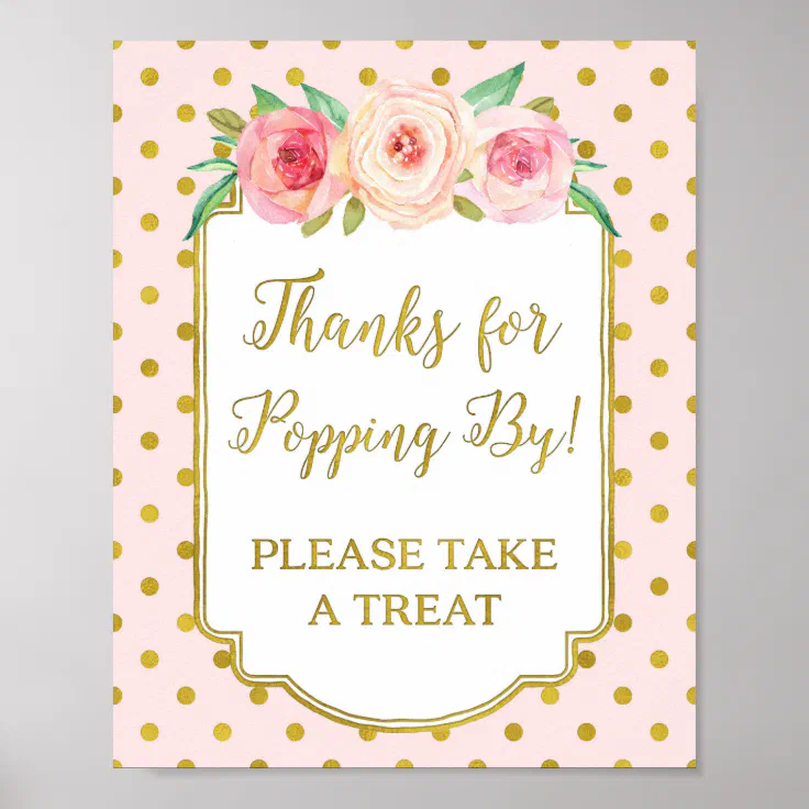 Pink Gold Dots Thanks for Popping By Sign | Zazzle