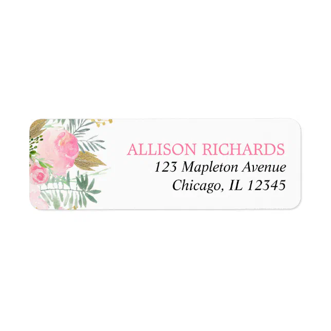 Pink gold elegant greenery floral watercolors label | Zazzle
