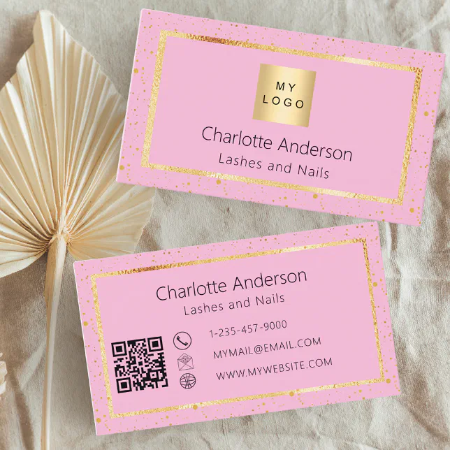 Pink gold elegant logo modern QR code Business Card | Zazzle