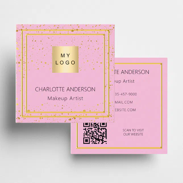 Pink gold elegant logo QR code Square Business Card | Zazzle