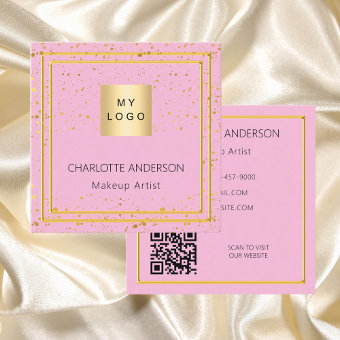 Pink gold elegant logo QR code Square Business Card | Zazzle