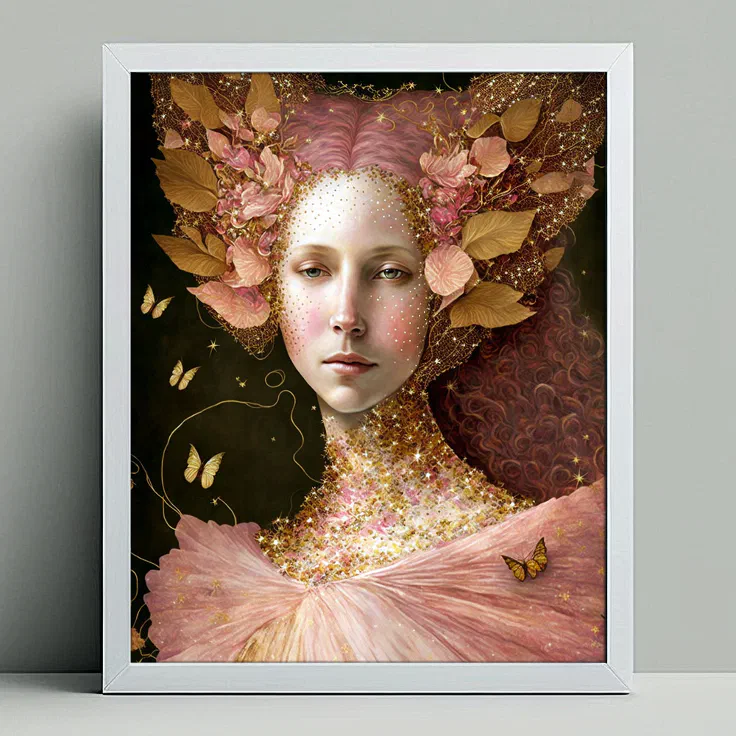 Pink Gold Fairy Fae Woman Fantasy Art Poster | Zazzle