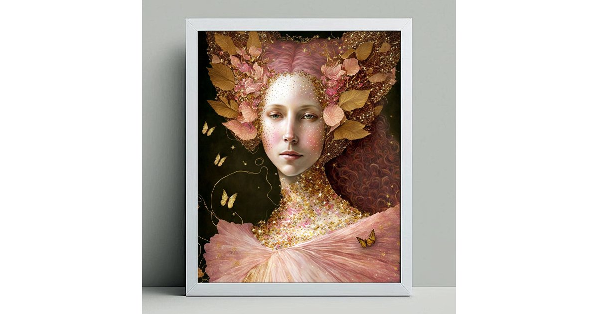 Pink Gold Fairy Fae Woman Fantasy Art Poster | Zazzle