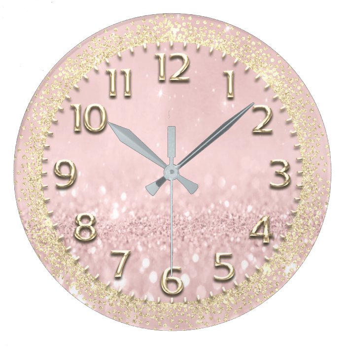 Pink Gold Faux Crystals Glitter Spark Nimber Metal Large Clock | Zazzle.com
