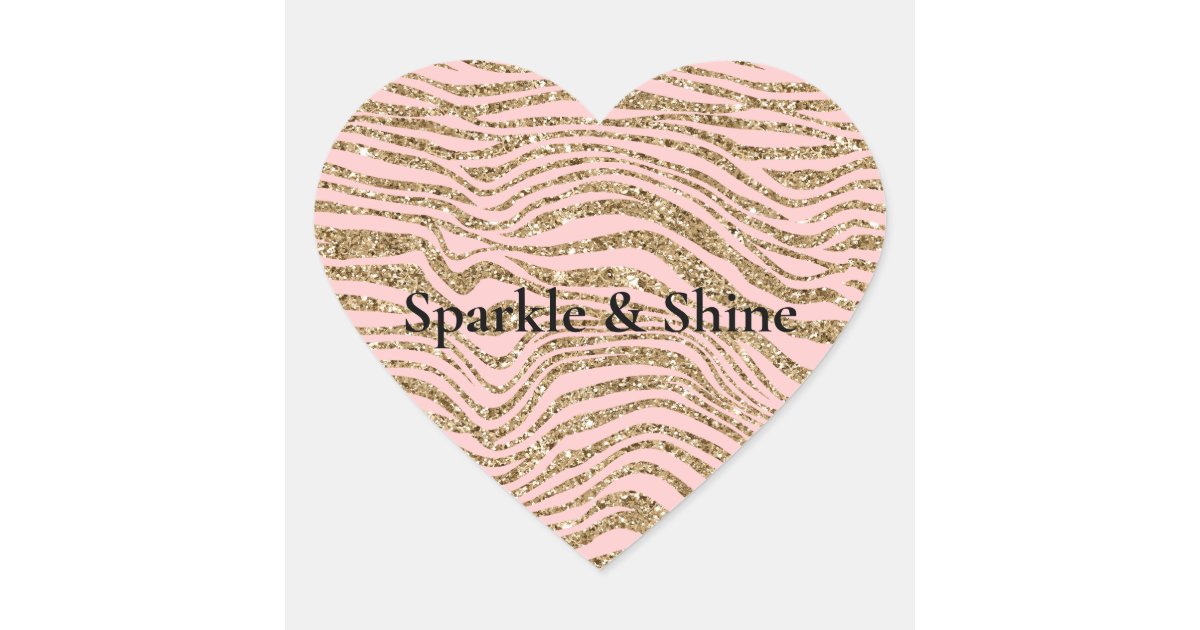 Pink Gold Faux Glitter Zebra Print Heart Sticker | Zazzle