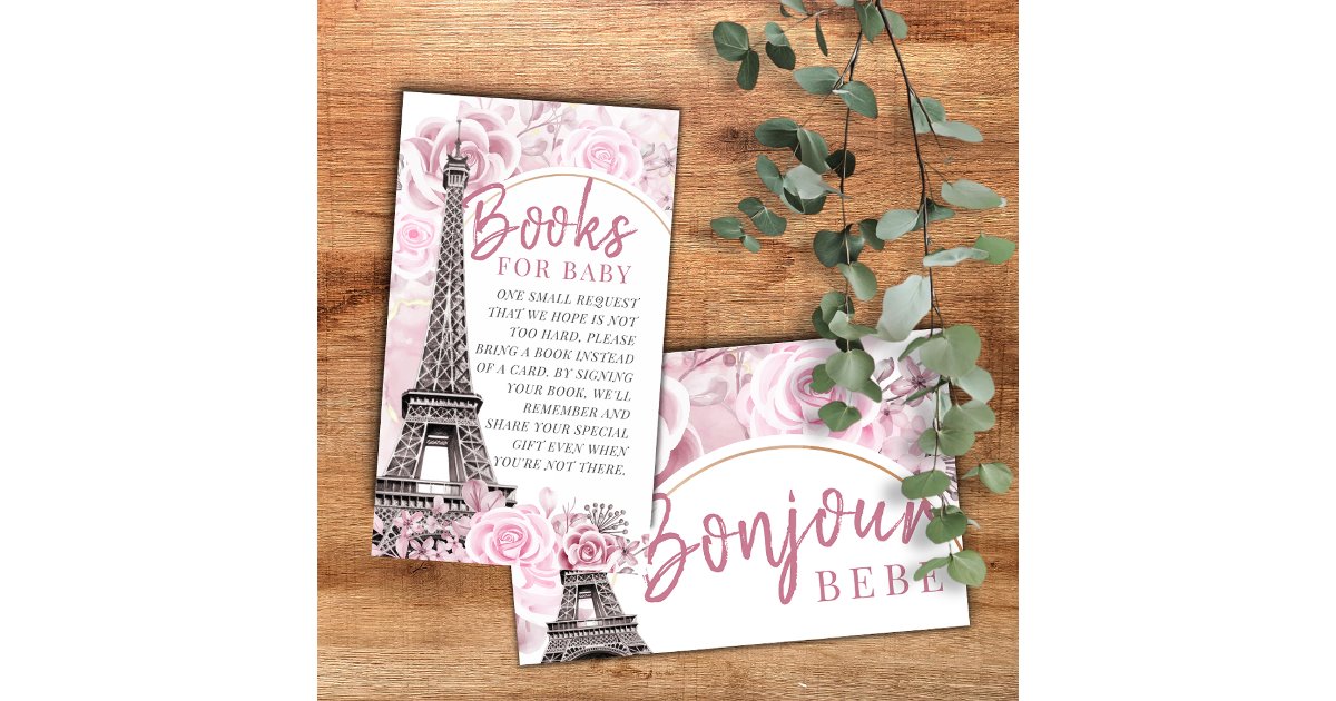 Pink Gold Floral Bonjour Bebe Books for Baby Enclosure Card | Zazzle