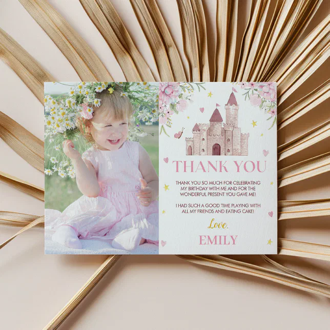 Pink Gold Floral Crown Princess Birthday Thank You | Zazzle