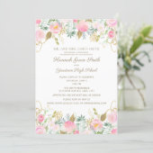 Pink Gold Floral Girls Graduation Party Invitation | Zazzle
