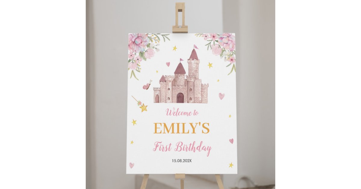 Pink Gold Floral Princess Birthday Welcome Sign | Zazzle