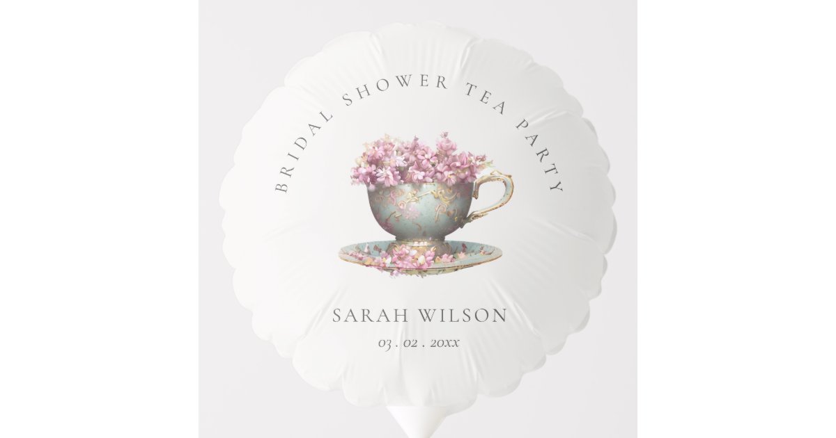 Pink Gold Floral Teacup Bridal Shower Tea Party Balloon Zazzle