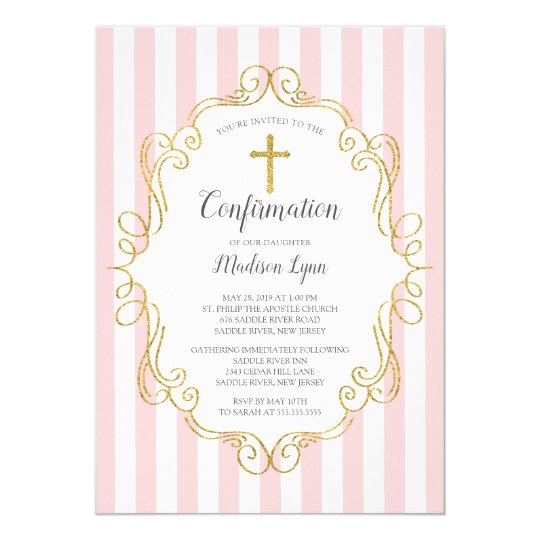 Pink & Gold Frame Girls Confirmation Invitation | Zazzle.com