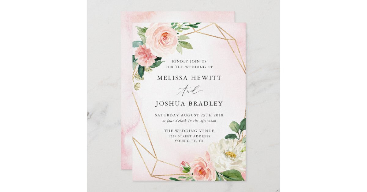 Pink And Gold Geometric Floral Wedding Invitation Zazzle