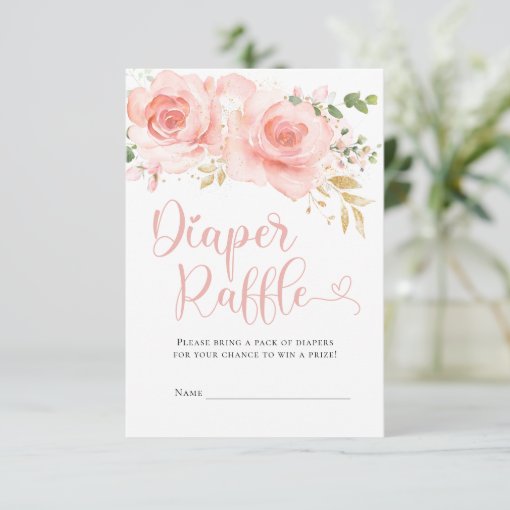 Pink & Gold Girl Diaper Raffle Enclosure Card | Zazzle