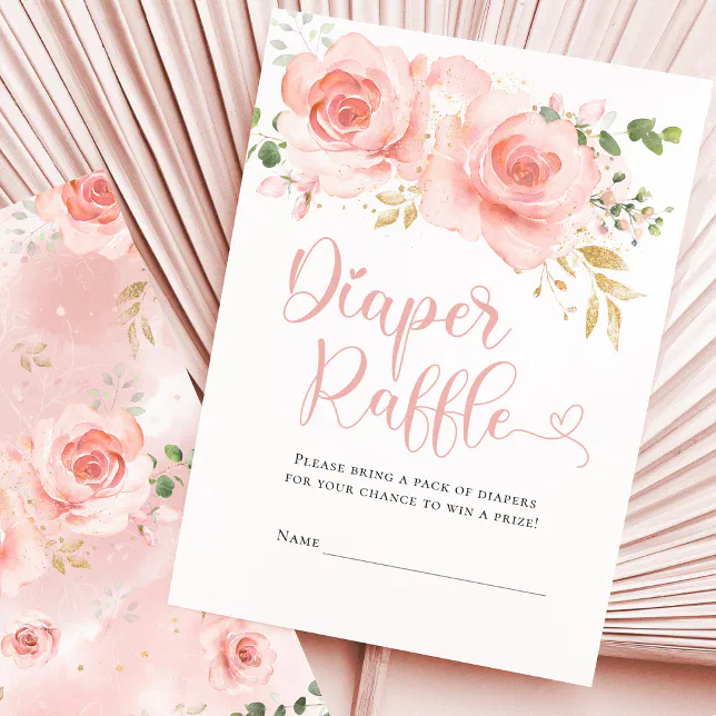 Pink & Gold Girl Diaper Raffle Enclosure Card | Zazzle