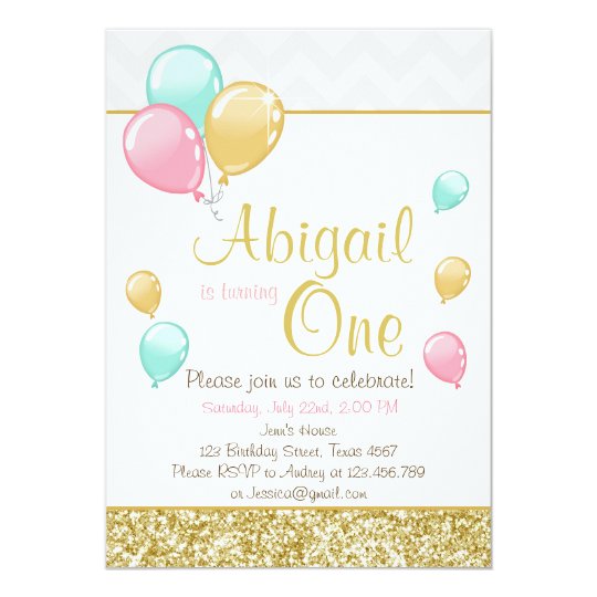 Pink Gold Glitter Balloons Birthday Invitation