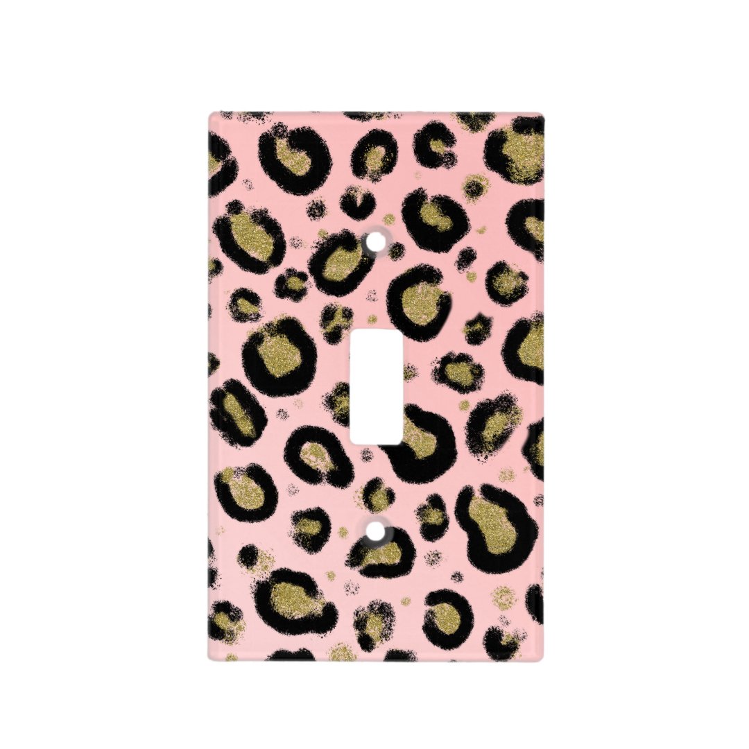 Pink Gold Glitter & Black Leopard Cheetah Print Light Switch Cover | Zazzle