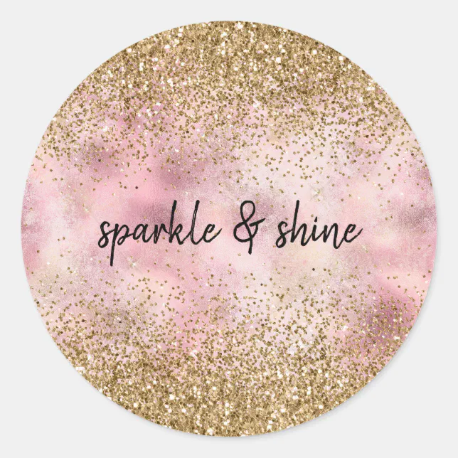 Pink Gold Glitter Classic Round Sticker | Zazzle