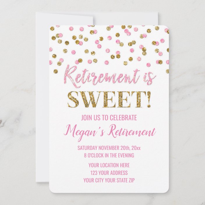 Pink Gold Glitter Confetti Retirement Party Invitation | Zazzle.com